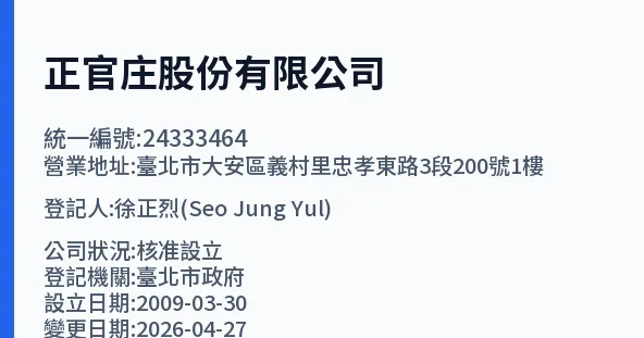 正官庄股份有限公司的照片-統編 24333464(臺北市) 公司登記資料與營業項目詳細圖表