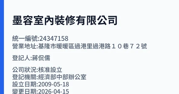 墨容室內裝修有限公司的照片-統編 24347158(基隆市) 公司登記資料與營業項目詳細圖表