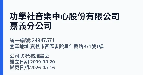 功學社音樂中心股份有限公司嘉義分公司的照片-統編 24347571(嘉義市) 公司登記資料與營業項目詳細圖表