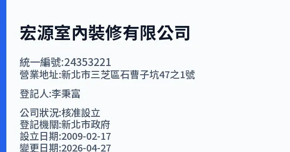 宏源室內裝修有限公司的照片-統編 24353221(新北市) 公司登記資料與營業項目詳細圖表