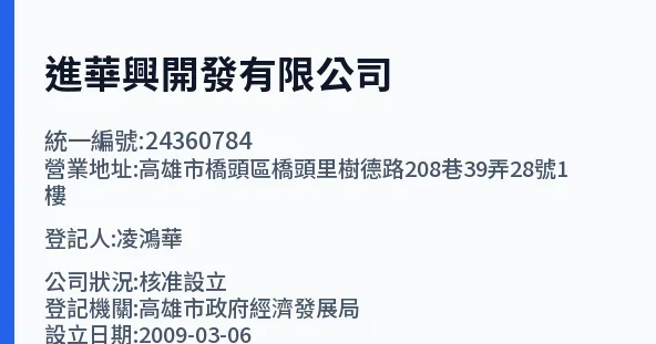進華興開發有限公司的照片-統編 24360784(高雄市) 公司登記資料與營業項目詳細圖表