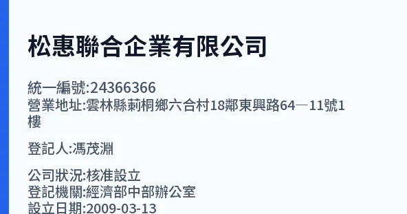 松惠聯合企業有限公司的照片-統編 24366366(雲林縣) 公司登記資料與營業項目詳細圖表