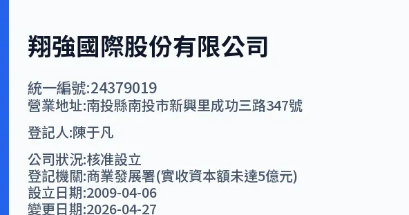 翔強國際股份有限公司的照片-統編 24379019(南投縣) 公司登記資料與營業項目詳細圖表