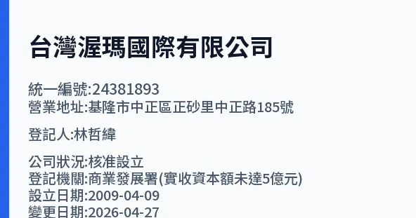 台灣渥瑪國際有限公司的照片-統編 24381893(基隆市) 公司登記資料與營業項目詳細圖表