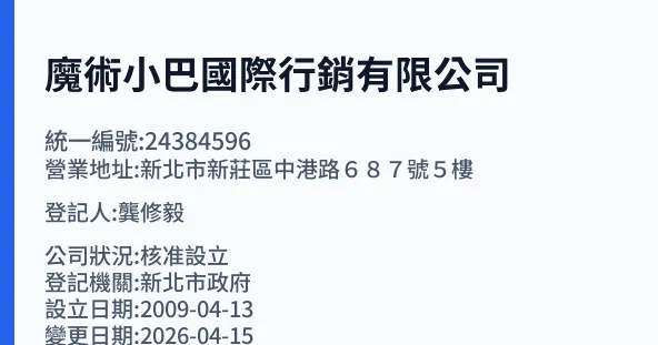 魔術小巴國際行銷有限公司的照片-統編 24384596(新北市) 公司登記資料與營業項目詳細圖表