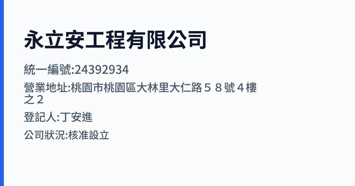 永立安工程有限公司 - 統編 24392934（桃園市） 公司登記資料與營業項目詳細圖表
