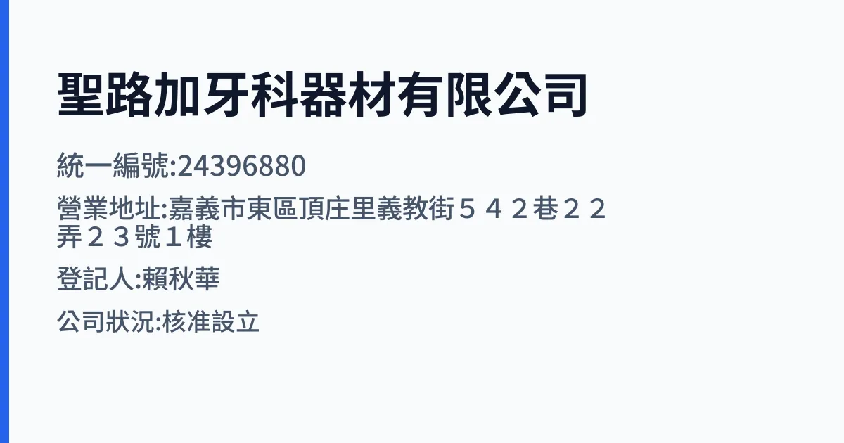 聖路加牙科器材有限公司 - 統編 24396880(嘉義縣) 公司登記資料與營業項目詳細圖表