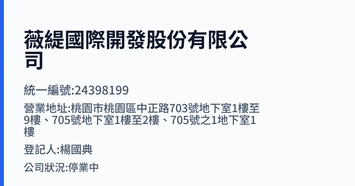薇緹國際開發股份有限公司 - 統編 24398199(桃園市) 公司登記資料與營業項目詳細圖表