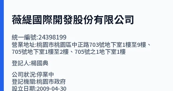 薇緹國際開發股份有限公司的照片-統編 24398199(桃園市) 公司登記資料與營業項目詳細圖表