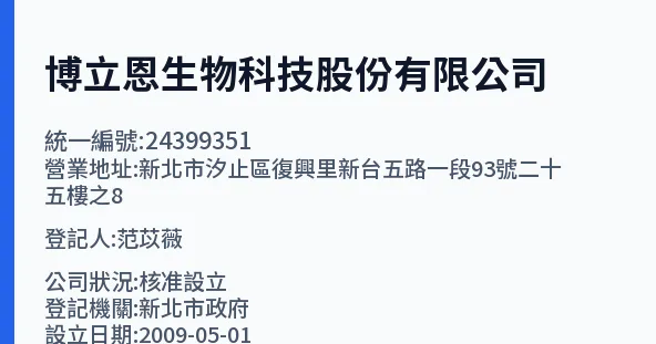 博立恩生物科技股份有限公司的照片-統編 24399351(新北市) 公司登記資料與營業項目詳細圖表
