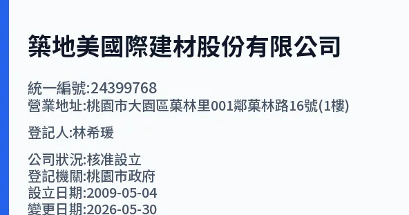 築地美國際建材股份有限公司的照片-統編 24399768(桃園市) 公司登記資料與營業項目詳細圖表