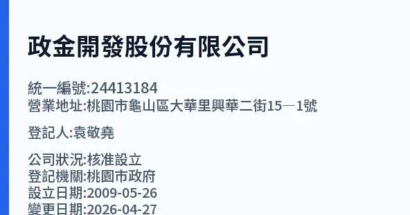 政金開發股份有限公司的照片-統編 24413184(桃園市) 公司登記資料與營業項目詳細圖表