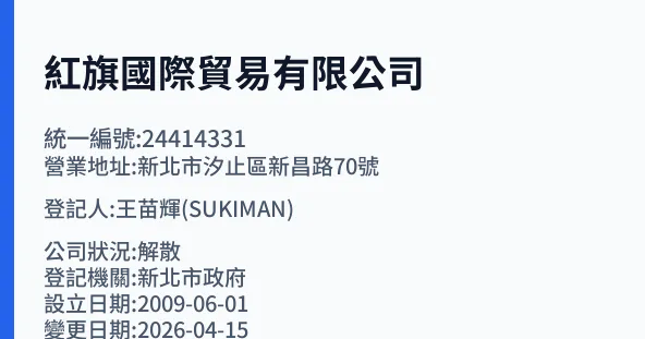 紅旗國際貿易有限公司的照片-統編 24414331(新北市) 公司登記資料與營業項目詳細圖表