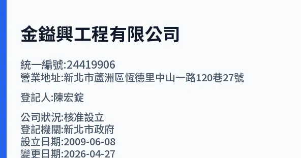 金鎰興工程有限公司的照片-統編 24419906(新北市) 公司登記資料與營業項目詳細圖表