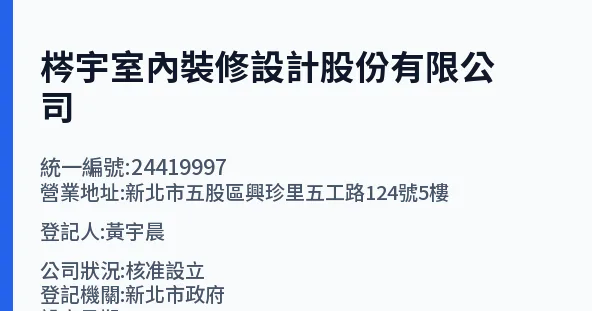 梣宇室內裝修設計股份有限公司的照片-統編 24419997(新北市) 公司登記資料與營業項目詳細圖表