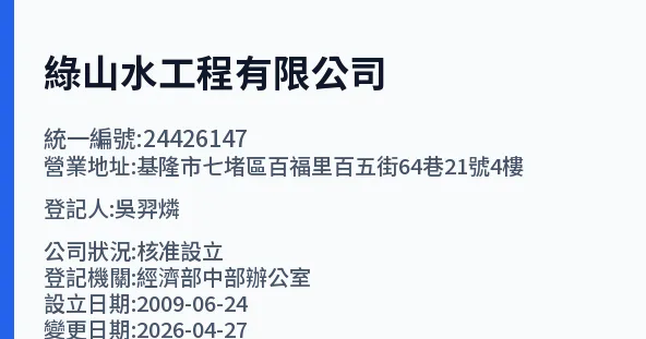 綠山水工程有限公司的照片-統編 24426147(基隆市) 公司登記資料與營業項目詳細圖表