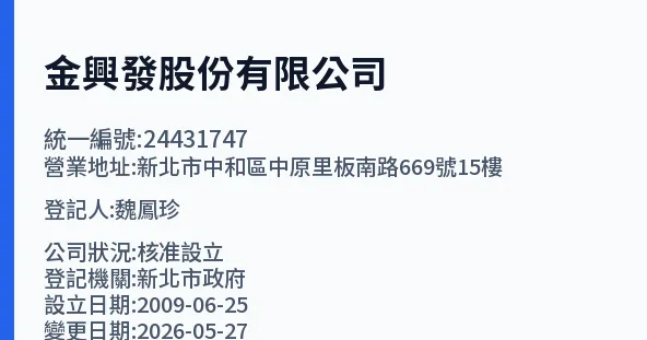 金興發股份有限公司的照片-統編 24431747(新北市) 公司登記資料與營業項目詳細圖表