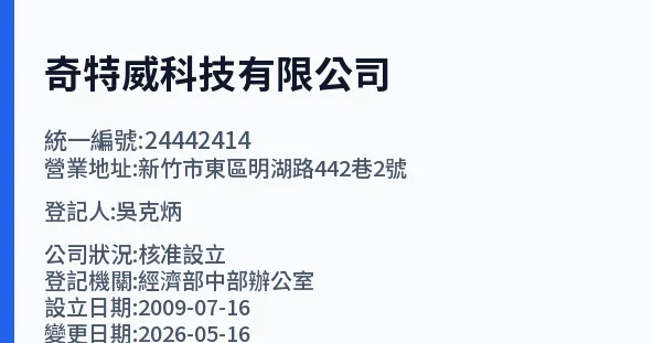 奇特威科技有限公司的照片-統編 24442414(新竹市) 公司登記資料與營業項目詳細圖表