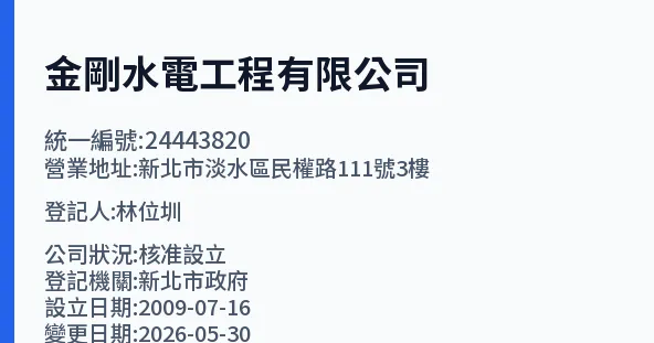 金剛水電工程有限公司的照片-統編 24443820(新北市) 公司登記資料與營業項目詳細圖表