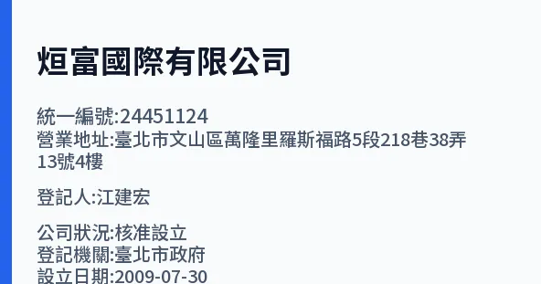 烜富國際有限公司的照片-統編 24451124(臺北市) 公司登記資料與營業項目詳細圖表