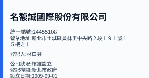 名馥誠國際股份有限公司的照片-統編 24455108(新北市) 公司登記資料與營業項目詳細圖表