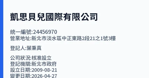 凱思貝兒國際有限公司的照片-統編 24456970(新北市) 公司登記資料與營業項目詳細圖表