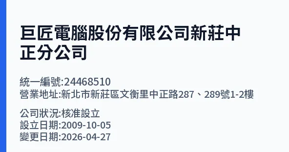 巨匠電腦股份有限公司新莊中正分公司的照片-統編 24468510(新北市) 公司登記資料與營業項目詳細圖表