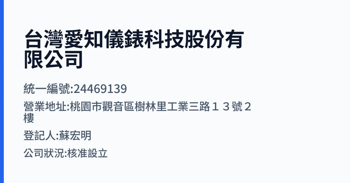 台灣愛知儀錶科技股份有限公司 - 統編 24469139(桃園市) 公司登記資料與營業項目詳細圖表