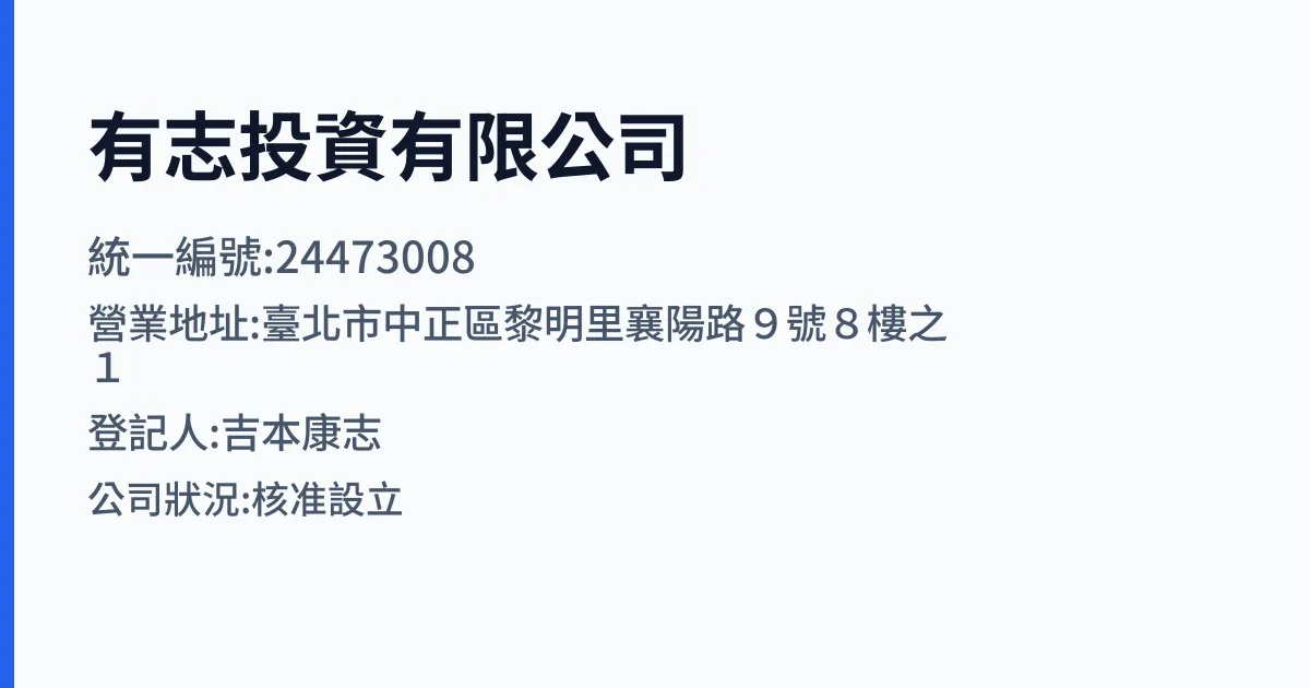 有志投資有限公司 - 統編 24473008(臺北市) 公司登記資料與營業項目詳細圖表