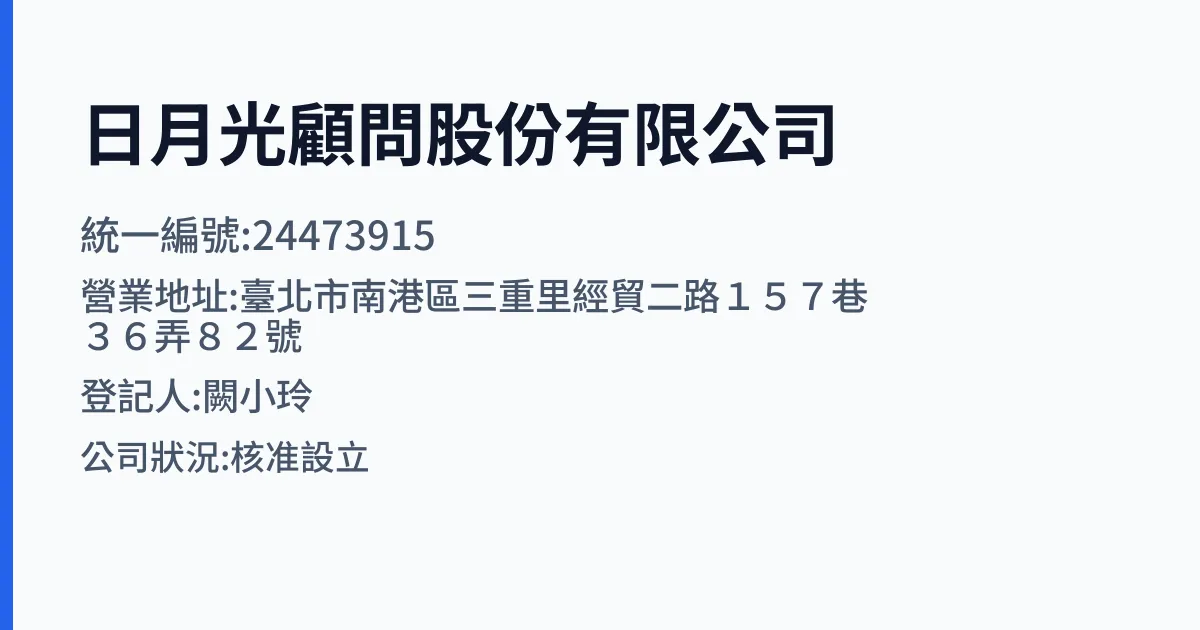 日月光顧問股份有限公司 - 統編 24473915(臺北市) 公司登記資料與營業項目詳細圖表