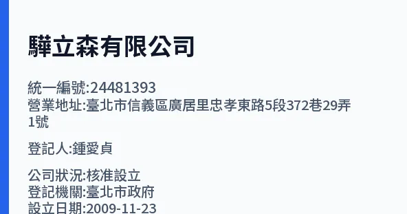 驊立森有限公司的照片-統編 24481393(臺北市) 公司登記資料與營業項目詳細圖表