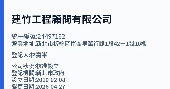 建竹工程顧問有限公司的照片-統編 24497162(新北市) 公司登記資料與營業項目詳細圖表