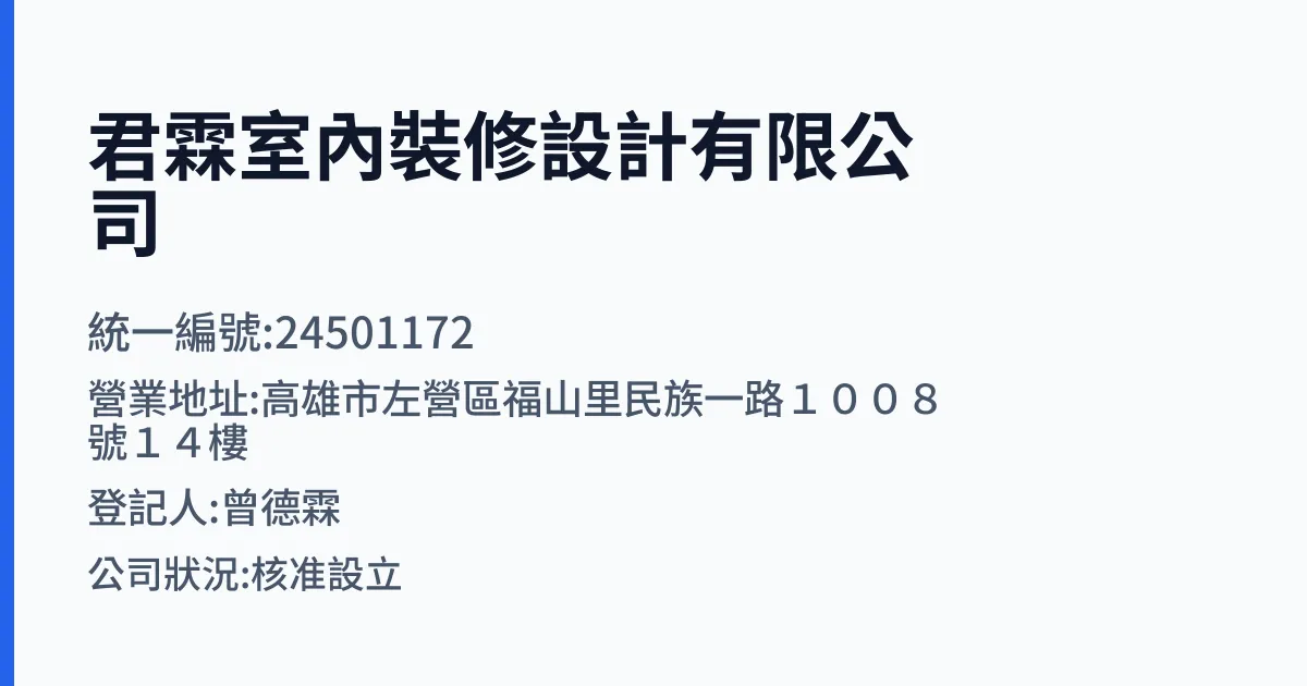 君霖室內裝修設計有限公司 - 統編 24501172(高雄市) 公司登記資料與營業項目詳細圖表