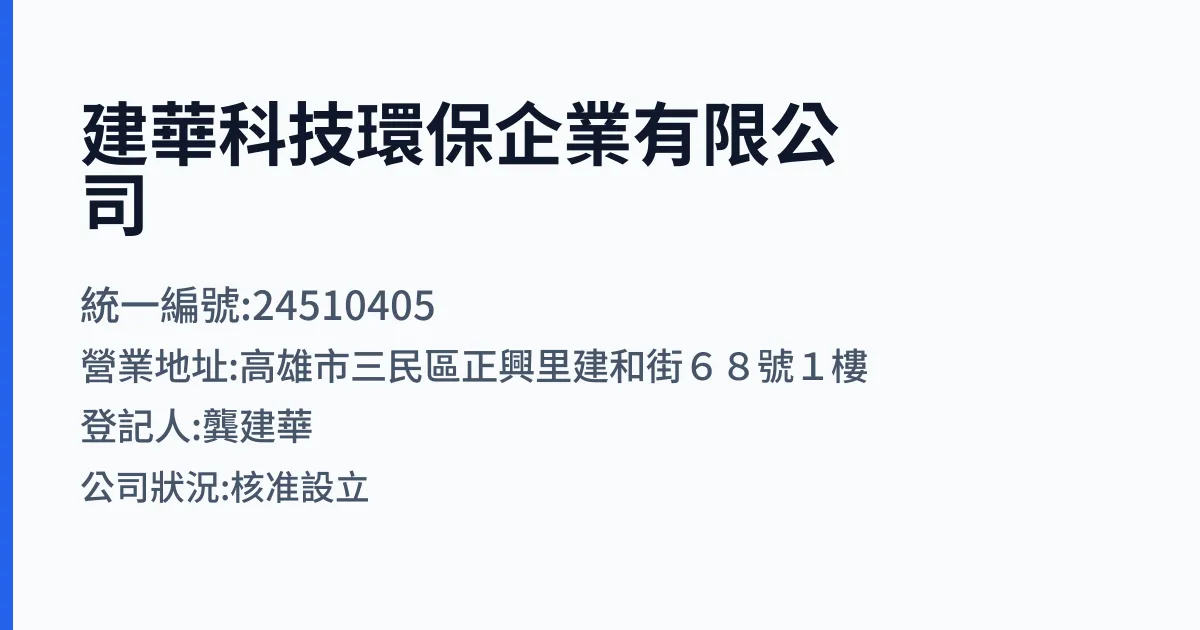 建華科技環保企業有限公司 - 統編 24510405(高雄市) 公司登記資料與營業項目詳細圖表