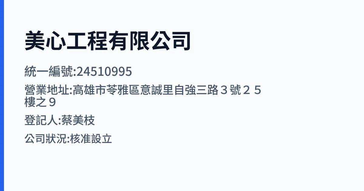 美心工程有限公司 - 統編 24510995(高雄市) 公司登記資料與營業項目詳細圖表