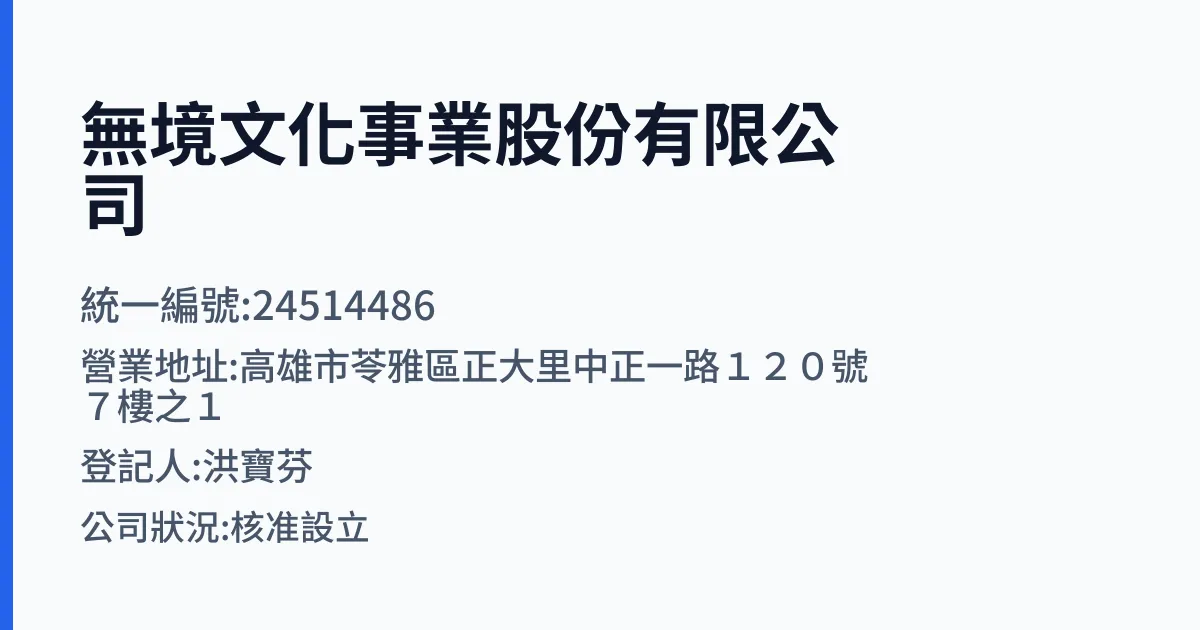 無境文化事業股份有限公司 - 統編 24514486（高雄市） 公司登記資料與營業項目詳細圖表