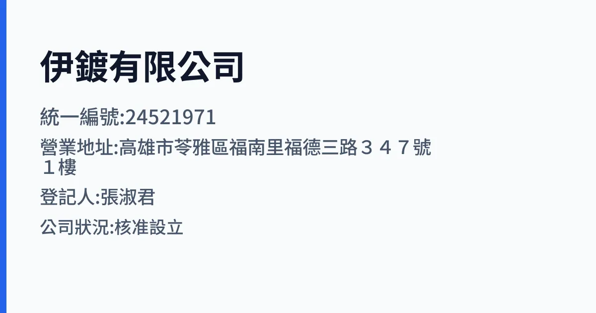 伊鍍有限公司 - 統編 24521971(高雄市) 公司登記資料與營業項目詳細圖表
