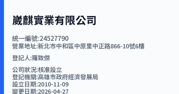 崴麒實業有限公司的照片-統編 24527790(新北市) 公司登記資料與營業項目詳細圖表
