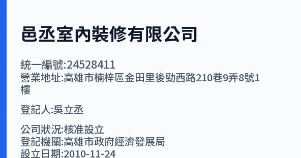 邑丞室內裝修有限公司的照片-統編 24528411(高雄市) 公司登記資料與營業項目詳細圖表