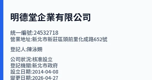 明德堂企業有限公司的照片-統編 24532718(新北市) 公司登記資料與營業項目詳細圖表