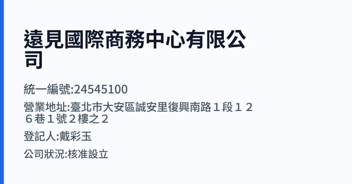 遠見國際商務中心有限公司 - 統編 24545100(臺北市) 公司登記資料與營業項目詳細圖表