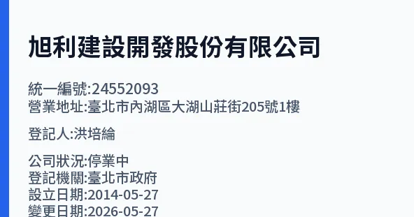 旭利建設開發股份有限公司的照片-統編 24552093(臺北市) 公司登記資料與營業項目詳細圖表