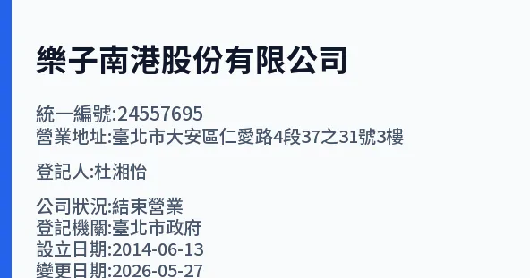 樂子南港股份有限公司的照片-統編 24557695(臺北市) 公司登記資料與營業項目詳細圖表