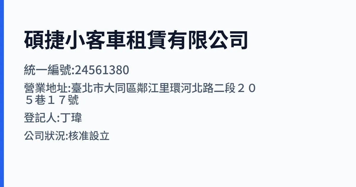 碩捷小客車租賃有限公司 - 統編 24561380(臺北市) 公司登記資料與營業項目詳細圖表