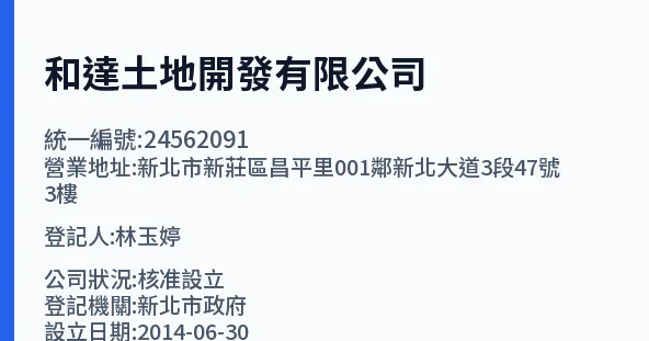 和達土地開發有限公司的照片-統編 24562091(新北市) 公司登記資料與營業項目詳細圖表