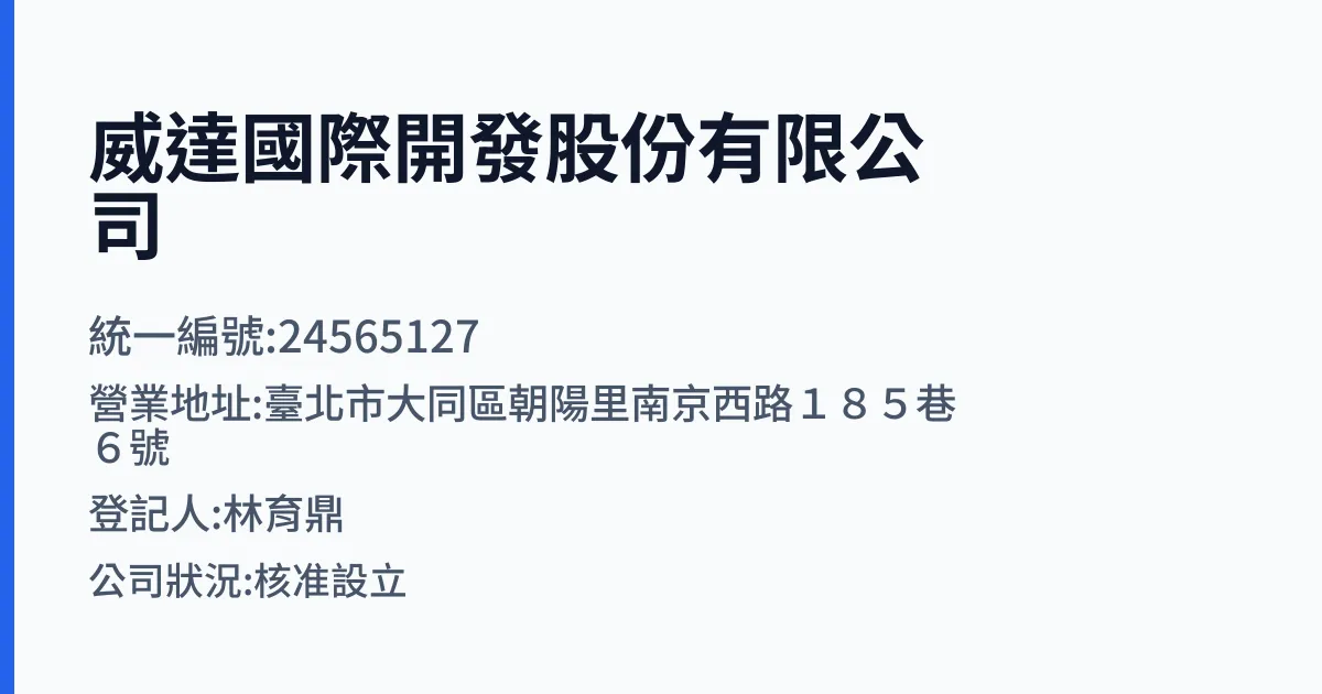 威達國際開發股份有限公司 - 統編 24565127(臺北市) 公司登記資料與營業項目詳細圖表