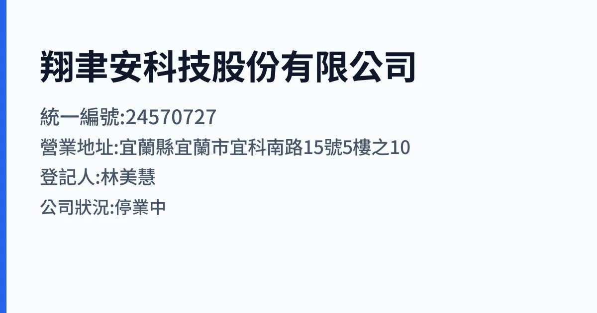 翔聿安科技股份有限公司 - 統編 24570727(宜蘭縣) 公司登記資料與營業項目詳細圖表