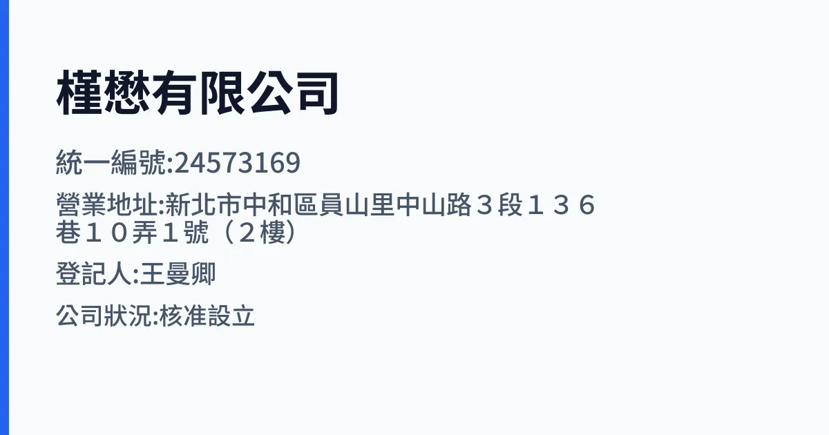 槿懋有限公司 - 統編 24573169(新北市) 公司登記資料與營業項目詳細圖表