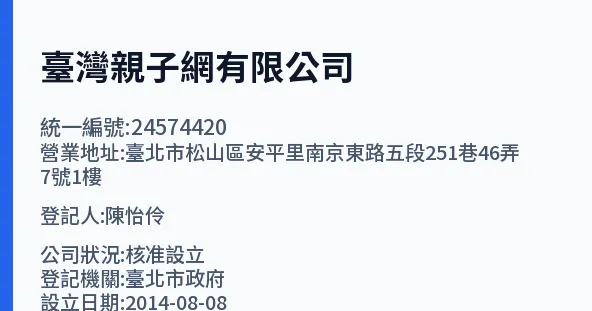 臺灣親子網有限公司的照片-統編 24574420(臺北市) 公司登記資料與營業項目詳細圖表