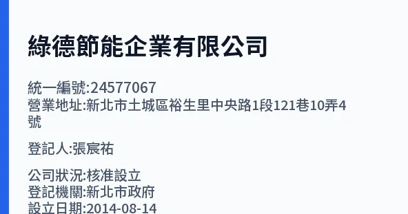 綠德節能企業有限公司的照片-統編 24577067(新北市) 公司登記資料與營業項目詳細圖表